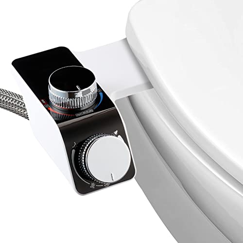 FirstHealth Fresh Water Bidet Attachment - Temperature and Pressure Control with Self-Cleaning Front and Back Wash - Easy No-Plumber Universal Installation for Round and Elongated Bowls