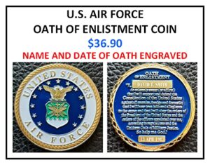 challenge coin-us air force oath of enlistment engraved with name and date of oath