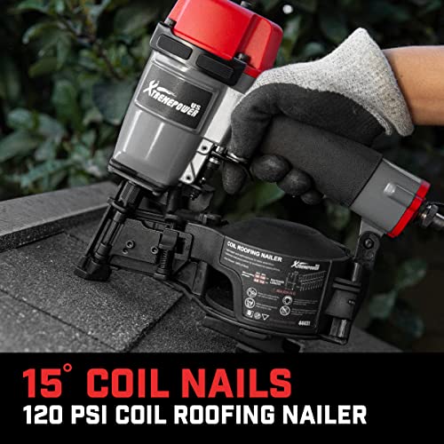 XtremepowerUS Coil Siding Roofing Nailer, Pneumatic Roofing Nails from 7/8" up to 1-3/4", 16 Degree Magazine Patio Roofing Nail Gun