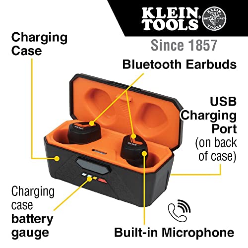 Klein Tools AESEB1 Bluetooth Jobsite Earbuds, Wireless Hearing Protection Earplugs with 28dB Noise Reduction Rating, 15-Hour Playtime