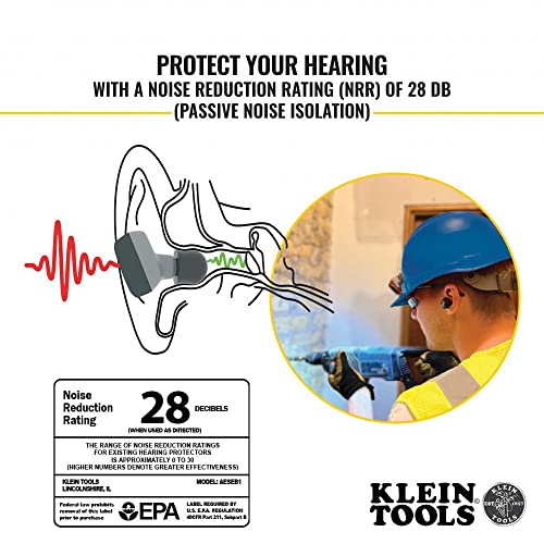 Klein Tools AESEB1 Bluetooth Jobsite Earbuds, Wireless Hearing Protection Earplugs with 28dB Noise Reduction Rating, 15-Hour Playtime