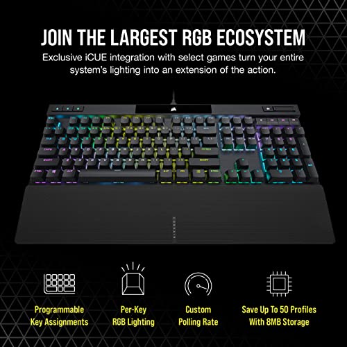 Corsair K70 RGB PRO Wired Mechanical Gaming Keyboard (CHERRY MX RGB Speed Switches: Linear and Rapid, 8,000Hz Hyper-Polling, PBT DOUBLE-SHOT PRO Keycaps, Soft-Touch Palm Rest) QWERTY, NA - Black