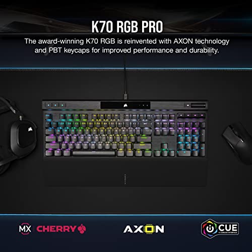 Corsair K70 RGB PRO Wired Mechanical Gaming Keyboard (CHERRY MX RGB Speed Switches: Linear and Rapid, 8,000Hz Hyper-Polling, PBT DOUBLE-SHOT PRO Keycaps, Soft-Touch Palm Rest) QWERTY, NA - Black