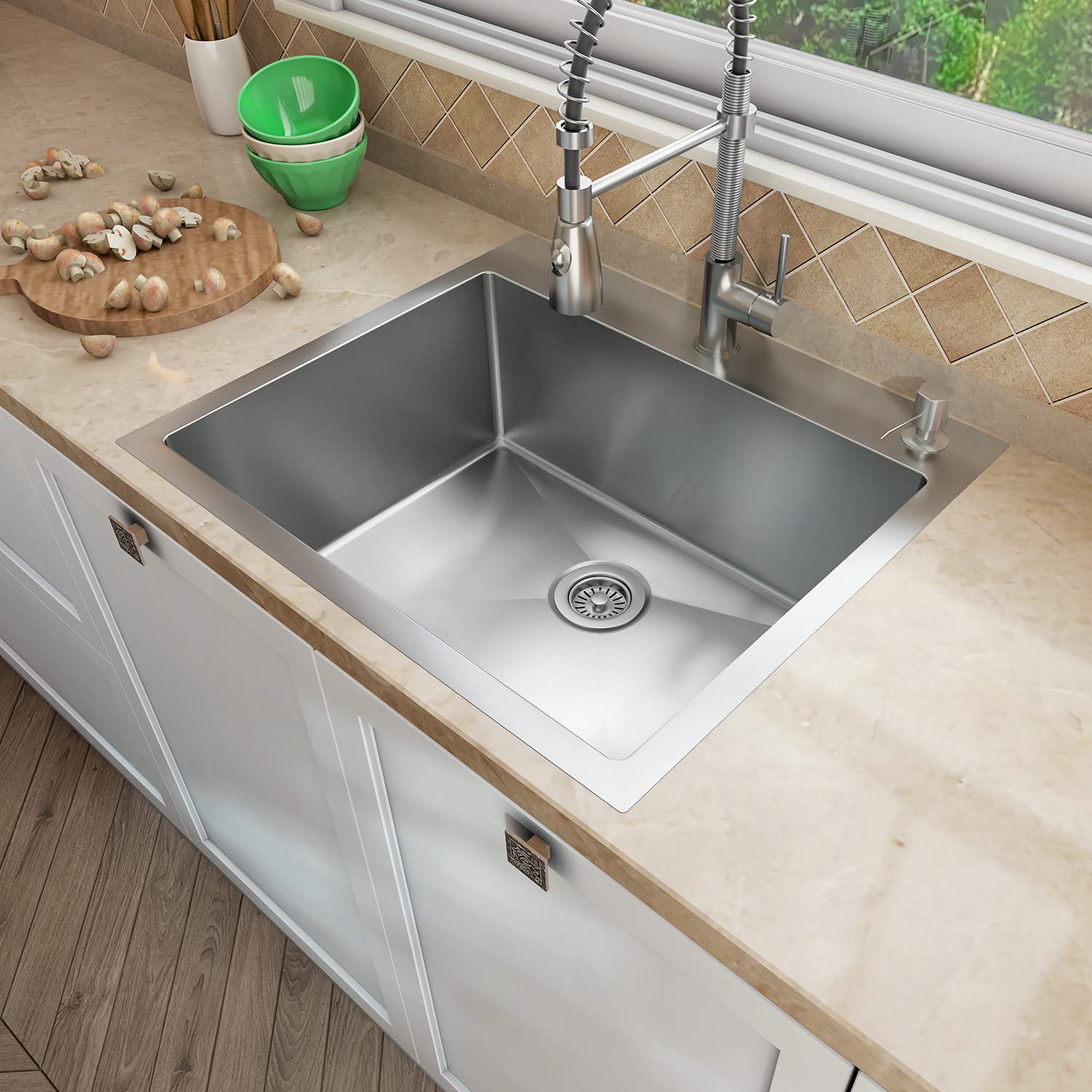 Sinber 25" x 22" x 9" Drop In Single Bowl Kitchen Sink with 18 Gauge 304 Stainless Steel Satin Finish HT2522S-9-S (Sink Only)