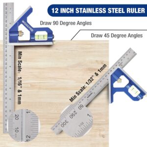 WORKPRO Square and Combination Square Tool Set+WORKPRO 8-Piece Clamp Set for Woodworking