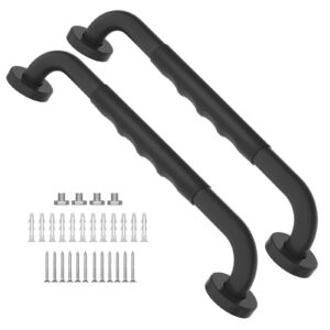 2 pack 16 inch black shower grab bar w/anti slip rubber grip,zuext stainless steel bath grab bar,bathroom balance bar,wall mount safety handrail support,handicap injury elderly senior assist handle