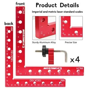 Kingson 90 Degree Positioning Squares Right Angle Clamps Corner Clamp, 7.1" x 7.1" Aluminum Alloy Woodworking Carpenter Tool for Box Cabinets Drawers Picture Flame (2Pack)