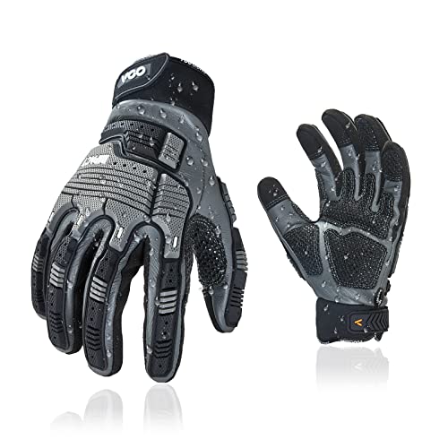 Vgo... 1Pair Safety Leather Work Gloves,Mechanics Impact Anti-Vibration Gloves,Rigger Gloves,Heavy Duty,Water Resistant(Size L,Gray,CA7722WR)