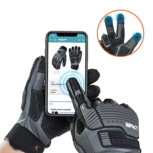 Vgo... 1Pair Safety Leather Work Gloves,Mechanics Impact Anti-Vibration Gloves,Rigger Gloves,Heavy Duty,Water Resistant(Size L,Gray,CA7722WR)