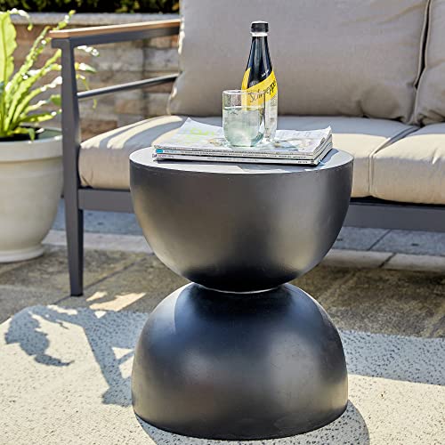 glitzhome Modern Decorative Garden Stool Heavy Duty Patio Sturdy Faux Terrazzo Garden Stool Side Table Plant Table for Indoor Covered Outdoor, 17.75”H, Black