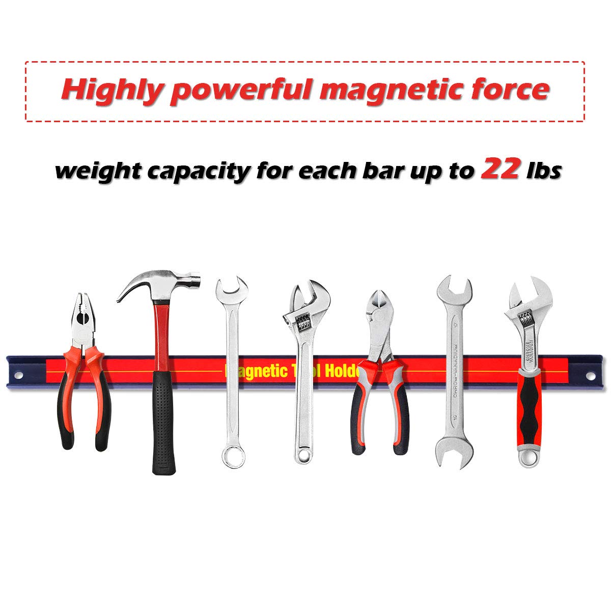 Happytools 18” Magnetic Tool Holder, 3 PCS Heavy Duty Tool Magnet Strip w/ Strong Magnetic Force, Wall Mounted Magnetic Tool Organizer Bars for Kitchen, Garage, Household, Workshops