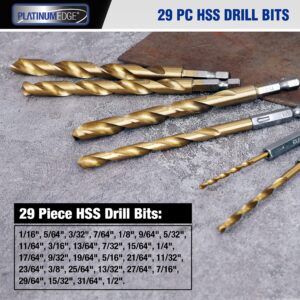 PLATINUMEDGE 46 Pieces Titanium Twist Drill Bit Set with Cr-V Bits, Hex Shank Drill Bit Set, 29 Pieces HSS Drill Bits from 1/16” to 1/2”, 1 Quick-Change Adapter, 16 Pieces Cr-V Bits, Quick Change