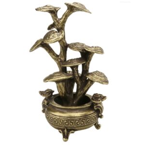 LOTONJT Brass Statue Miniature Ganoderma Mushroom Bonsai Sculpture Fairy Herb Feng Shui Money Tree Garden Yart Art Retro Metal Statue Indoor Decor Tearoom Metaphysical Talisman Wealth Prosperity