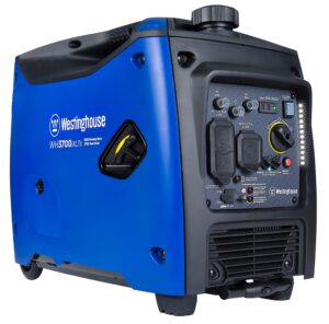 westinghouse outdoor power equipment 3700 peak watt super quiet portable inverter generator, wheel & handle kit, rv ready 30a outlet, gas powered, co sensor, parallel cord included