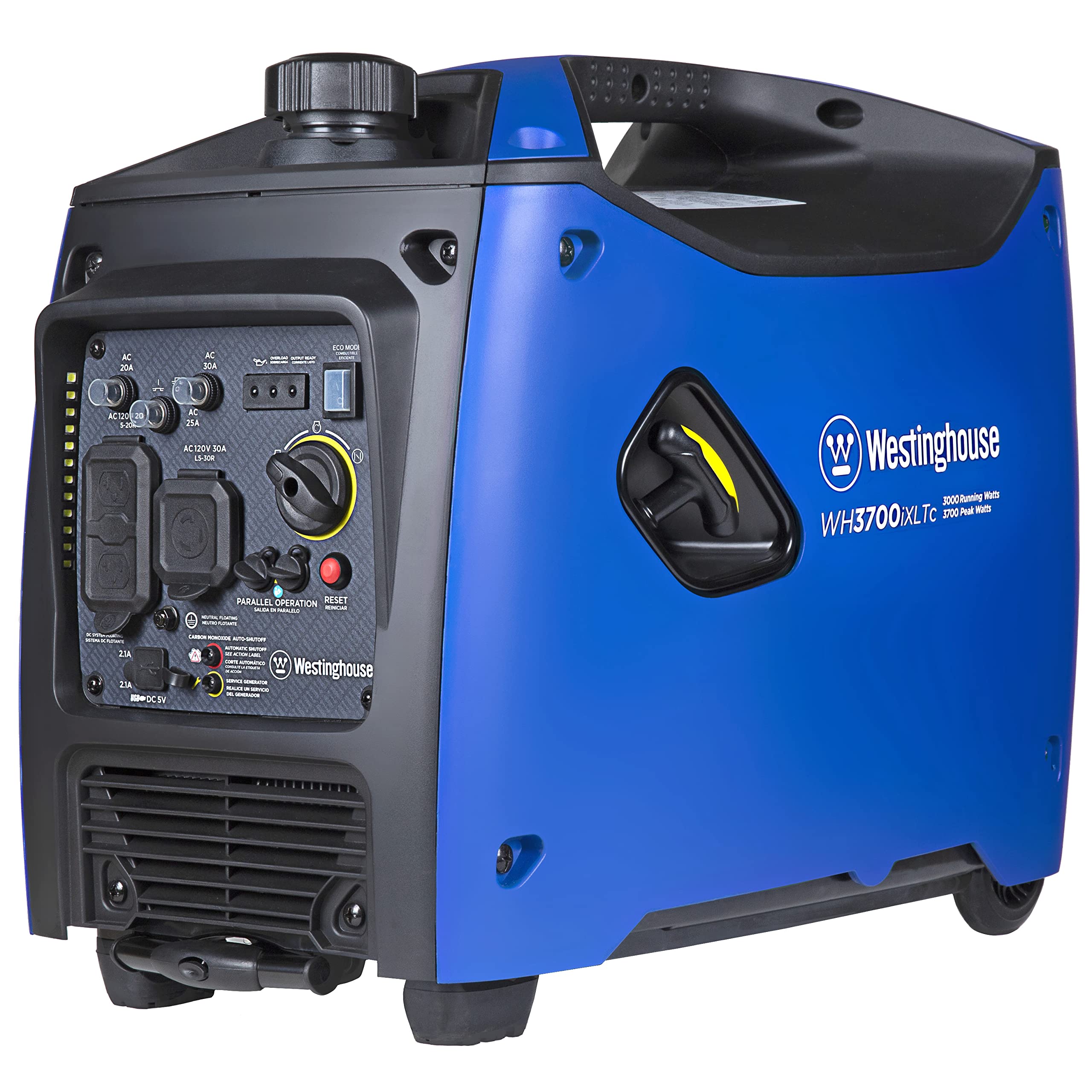 Westinghouse Outdoor Power Equipment 3700 Peak Watt Super Quiet Portable Inverter Generator, Wheel & Handle Kit, RV Ready 30A Outlet, Gas Powered, CO Sensor, Parallel Cord Included