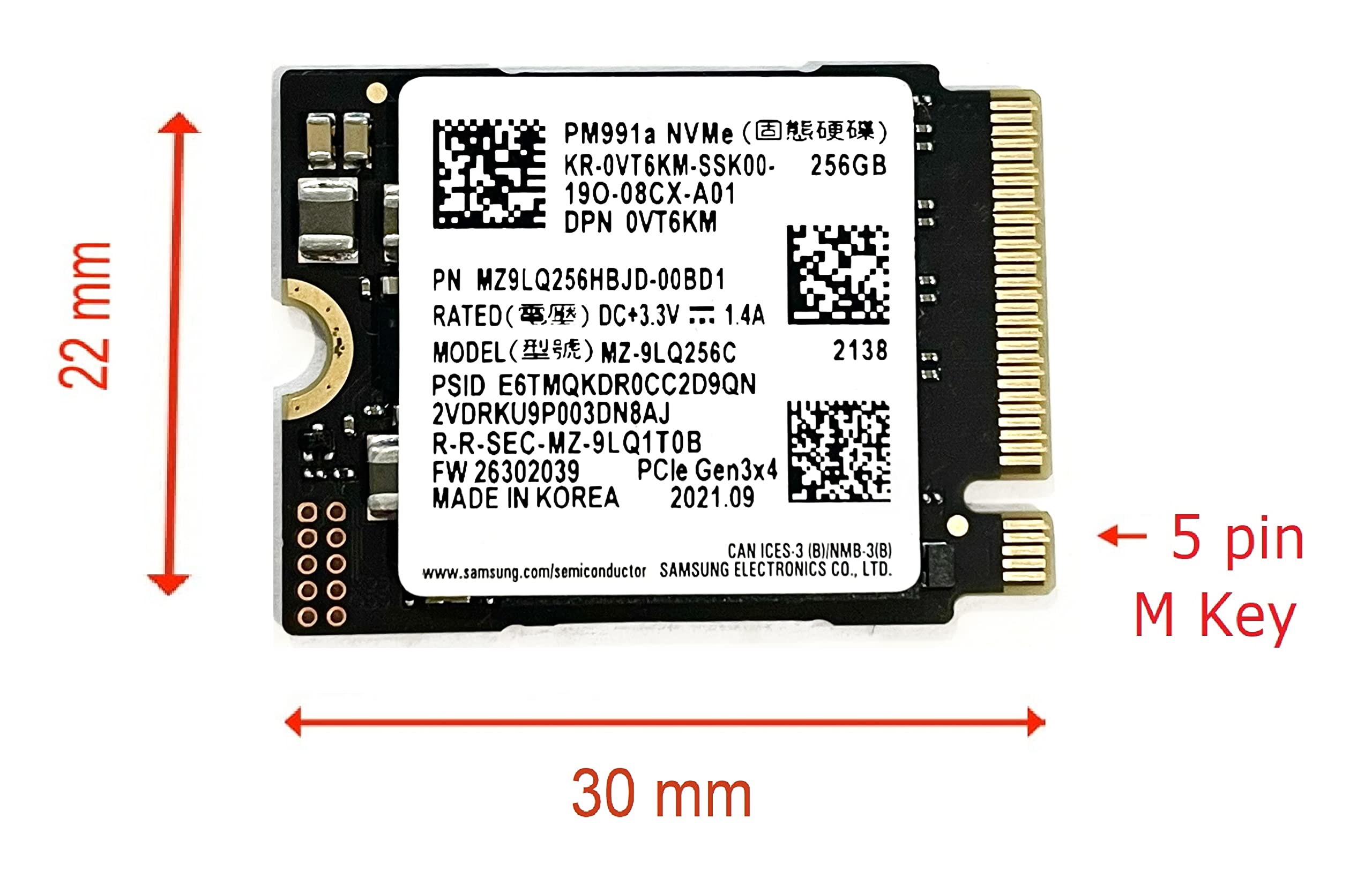 OEM Samsung 256GB M.2 PCI-e NVME SSD Internal Solid State Drive 30mm 2230 Form Factor M Key Steam Deck