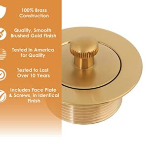 100% Brass Lift and Turn Bathtub Drain Set w/Overflow Plate - Drain Conversion Kit - Fits All Bathtub Sizes - Universal Fine/Coarse Thread - Designed & Tested in America (Brushed Gold)