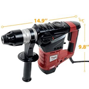 Rotary Hammer Drill 14.6 Amp, JACKCHEN 1-1/4'' SDS-Plus, 6J Electric Drill 1100BPM/4700RPM hammer drill, 3 Functions, Ideal for Concrete and Stones (Red)