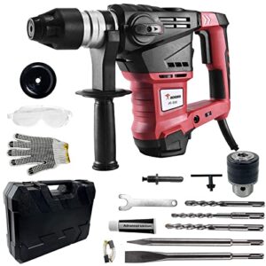 rotary hammer drill 14.6 amp, jackchen 1-1/4'' sds-plus, 6j electric drill 1100bpm/4700rpm hammer drill, 3 functions, ideal for concrete and stones (red)