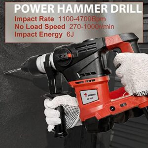 Rotary Hammer Drill 14.6 Amp, JACKCHEN 1-1/4'' SDS-Plus, 6J Electric Drill 1100BPM/4700RPM hammer drill, 3 Functions, Ideal for Concrete and Stones (Red)