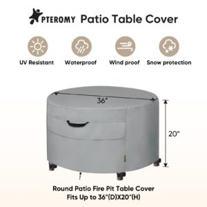 PTEROMY Patio Fire Pit Table Cover, Heavy Duty 600D Canvas Outdoor Waterproof Fireplace Cover (Pewter Gray, Round, 36'')