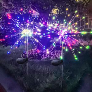 2 pack solar firework lights, solar garden lights outdoor 120 led, waterproof solar garden fireworks lamp, solar outdoor decorative stake for landscape light patio patio party christmas