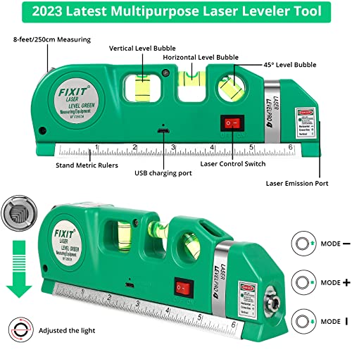 Semlos Laser Level Line Tool, Multipurpose Laser Leveler Tool Kit With Metric Rulers 8FT/2.5M, Rechargeable Battery for Picture Hanging Cabinets Tile Walls - 2023 Latest Upgrade Version