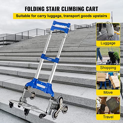 VEVOR Stair Climbing Cart, 15.4" x 10.6" Folding Hand Truck, 176 LBS Weight Capacity Aluminum Alloy Hand Cart with 10 Crystal Castors Suitable for Carry Luggage, Shopping Groceries, Transport Goods