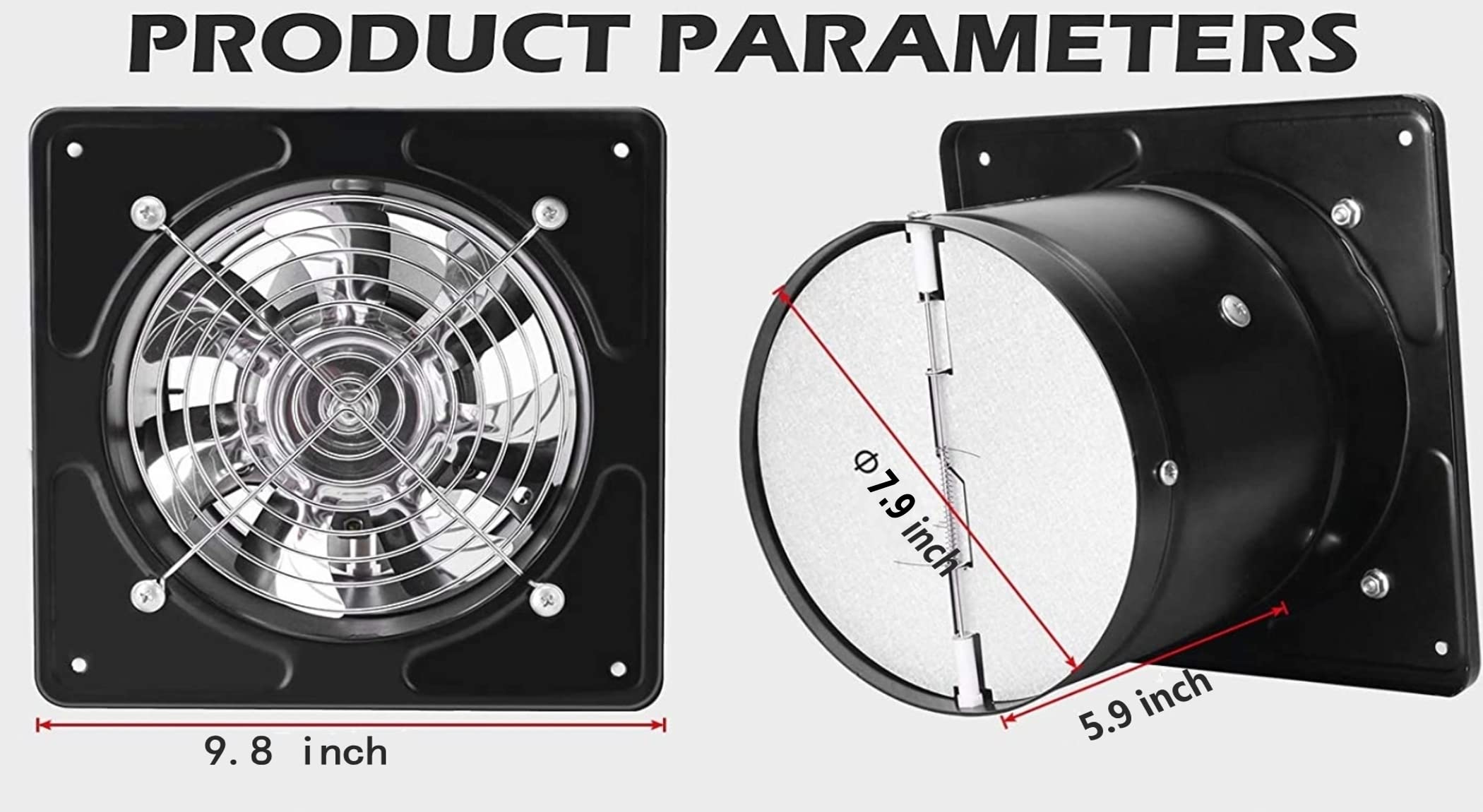 Nalle 8 inch Exhaust Fan 80W 500CFM Through-wall installation Ventilation Fan 110V Exhaust Smoke Fan Ventilation for Kitchen,Bathroom,laundry room,Toilets,Garage,Shopping Mall (Black