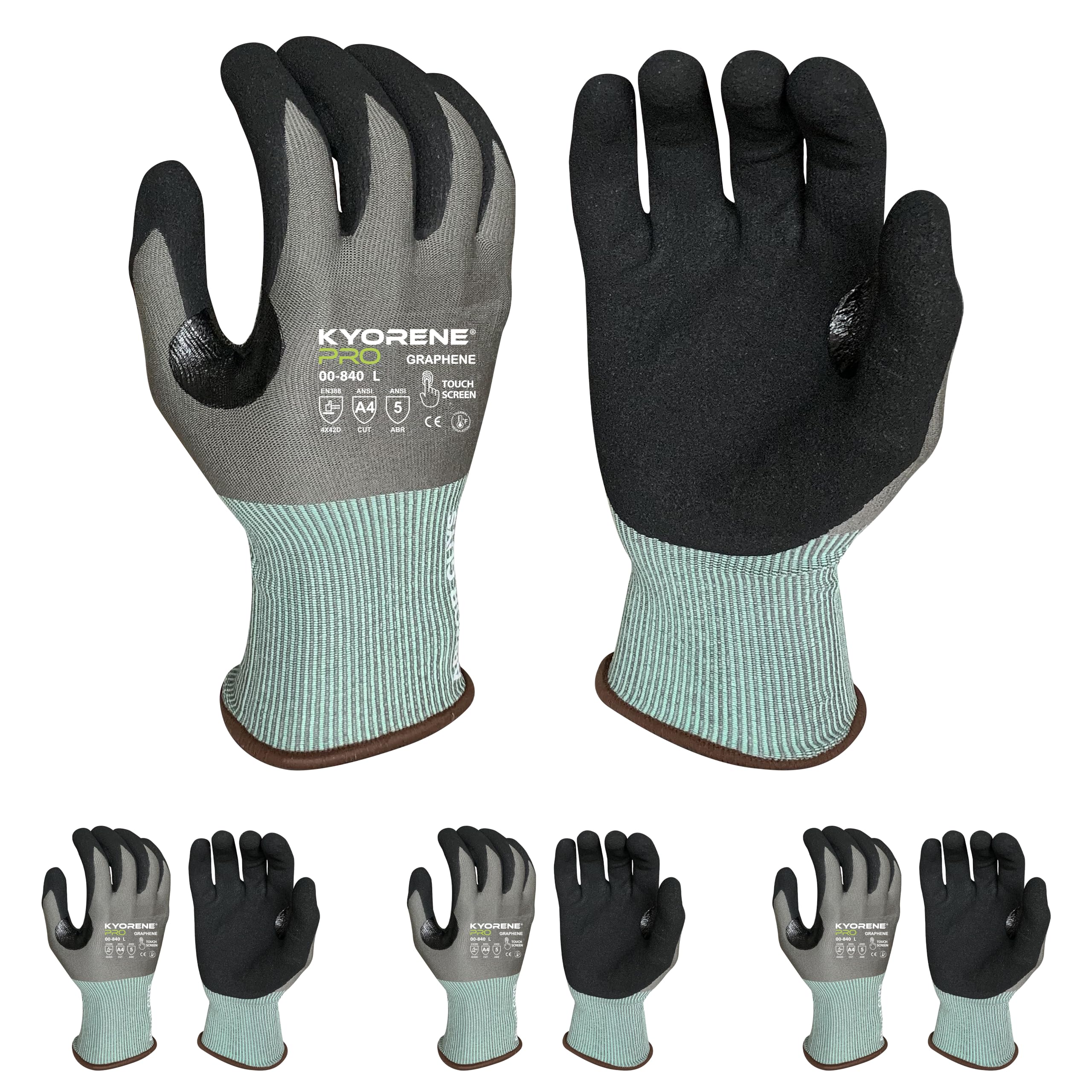 Armor Guys Kyorene Pro 00-840 Protective Work Gloves – Nitrile Palm Gloves – A4 Cut Resistant Graphene Gloves – Construction Gloves and Sheet Metal Handling Gloves, Size L, 3/PK