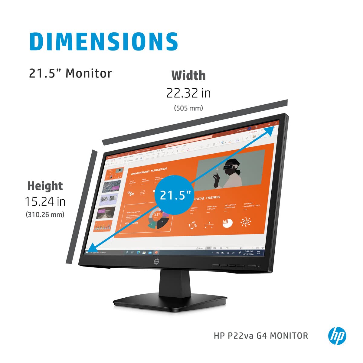 HP P22va G4 21.5 inch 1080P Computer Monitor, Full HD Anti-Glare VA Display, 3000:1 Contrast Ratio, HDMI, VGA, VESA Mount, Low Blue Light Mode, Ideal for Home and Business, Black (2022 Latest Model)