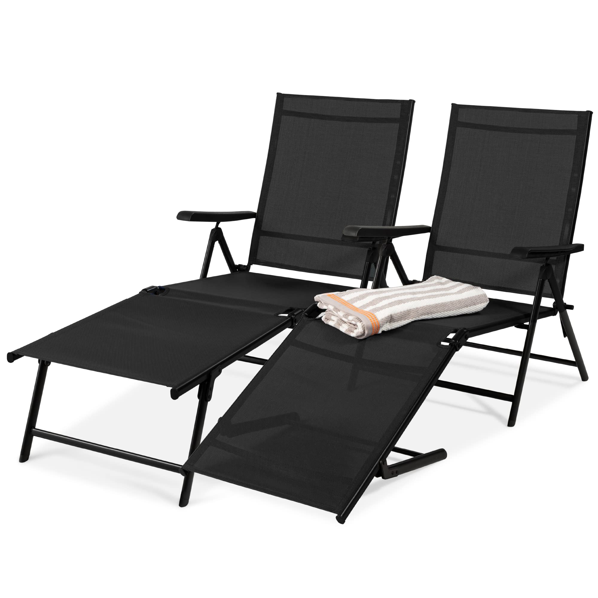 Best Choice Products Set of 2 Outdoor Patio Chaise Lounge Chair Adjustable Reclining Folding Pool Lounger for Poolside, Deck, Backyard w/Steel Frame, 250lb Weight Capacity - Black