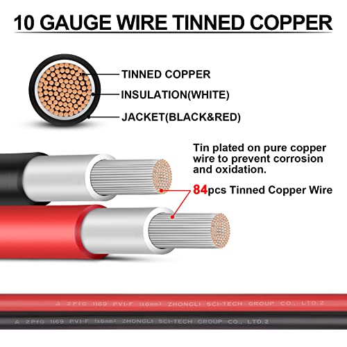 10 Gauge Wire Tinned Copper Tray Cable - Connect Charge Controller and Battery for Solar Panel MPPT RV Automotive Marine Boat 10FT 10AWG