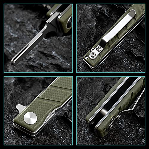 OLITANS G016 Mini Slim Folding Scalpel with 5pcs #24 and 5pcs #60 G10 Handle with Liner Lock, Utility EDC Pocket Knife with Back Clip (Army green)