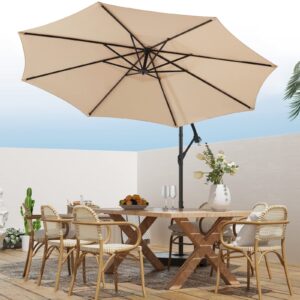 wikiwiki 10ft Patio Umbrellas Offset Outdoor Cantilever Hanging Umbrella w/Infinite Tilt, Fade Resistant Waterproof Recycled Fabric Canopy & Cross Base for Yard, Garden & Deck (Beige)