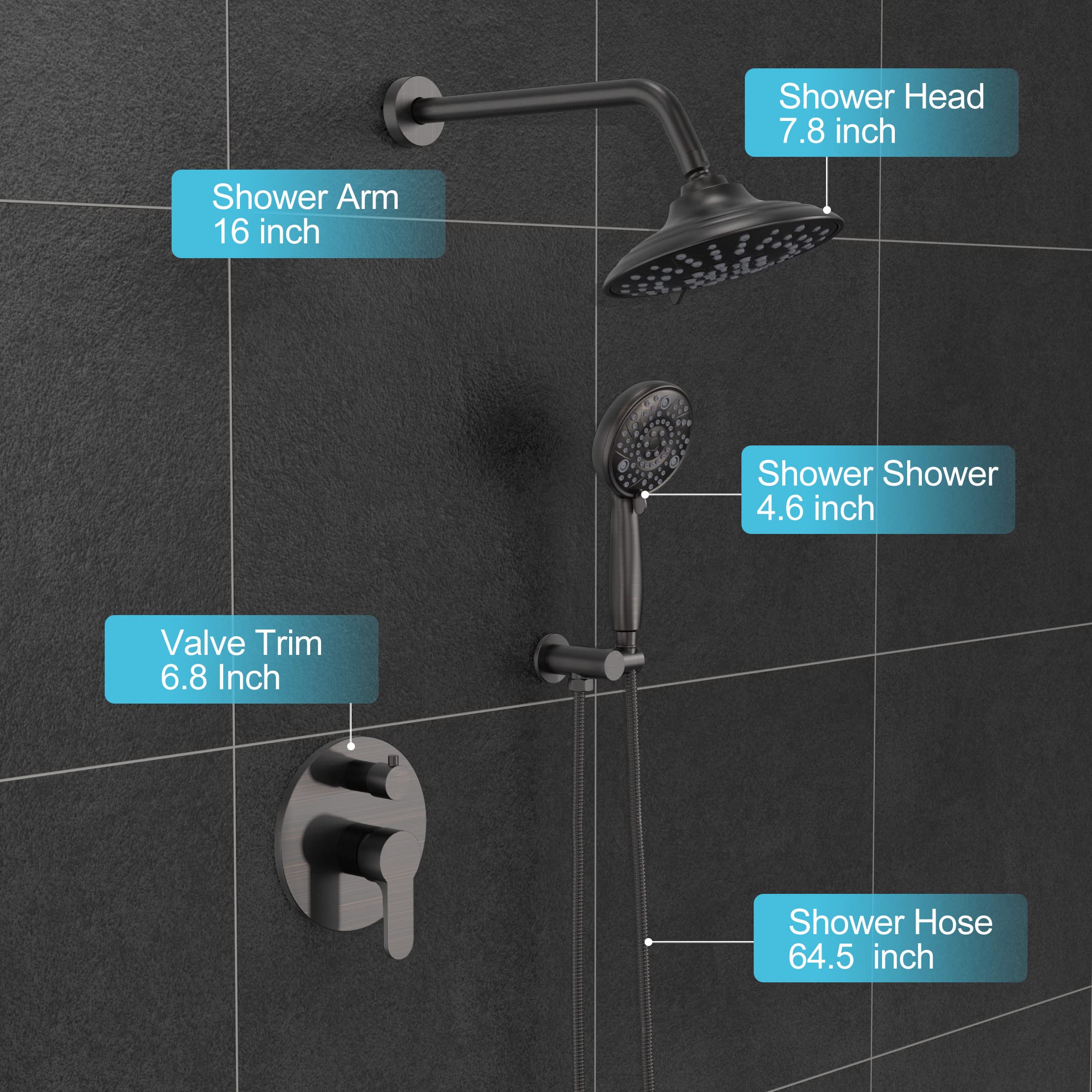 EMBATHER Shower Faucets Sets Complete with 3 Setting High Pressure Shower Head, Bathroom Wall Mounted Rainfall Shower Fixtures with 8-Mode Handheld Spray, Oil Rubbed Bronze