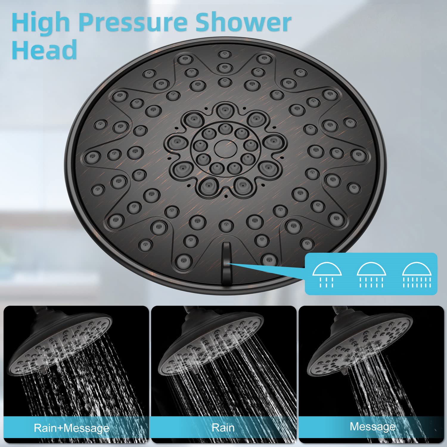 EMBATHER Shower Faucets Sets Complete with 3 Setting High Pressure Shower Head, Bathroom Wall Mounted Rainfall Shower Fixtures with 8-Mode Handheld Spray, Oil Rubbed Bronze