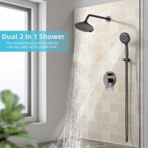 EMBATHER Shower Faucets Sets Complete with 3 Setting High Pressure Shower Head, Bathroom Wall Mounted Rainfall Shower Fixtures with 8-Mode Handheld Spray, Oil Rubbed Bronze