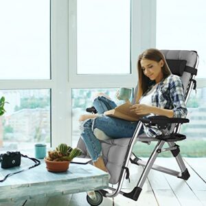 Sibosen Oversized Adjustable Steel Mesh Zero Gravity Reclining Lounge Chair Recliners w/Pillow, Padded Cushion and Cup Holder, Grey