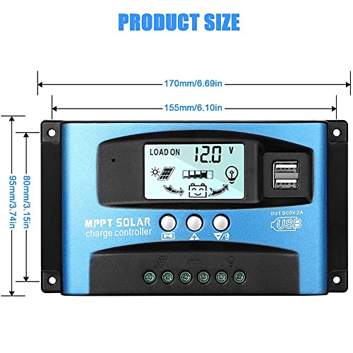 Y&H 100A 12V/24V MPPT Solar Charge Controller w/LCD Display Dual USB and WiF, Solar Panel Regulator fit for Gel Flooded and Lithium Battery Model: BL912-100A-WIF (Blue)