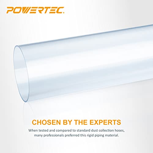 POWERTEC 70272V Clear PVC Pipe 4" x 36" Long, 1PK, Rigid Plastic Tubing for Dust Collection Hose & Fittings