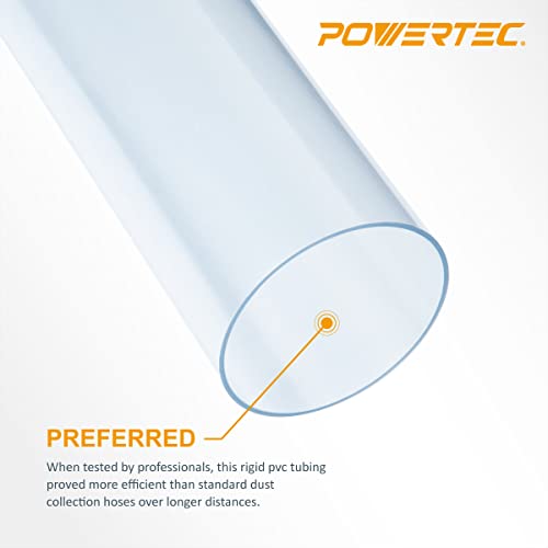 POWERTEC 70272V Clear PVC Pipe 4" x 36" Long, 1PK, Rigid Plastic Tubing for Dust Collection Hose & Fittings