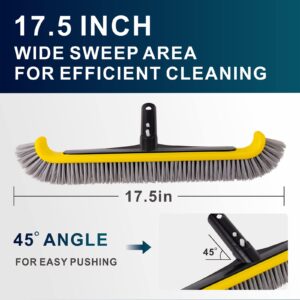 POOLAZA Pool Brush, Heavy Duty Pool Brushes for Cleaning Pool Walls Steps & Corners, Aluminum Structure Pool Brush Head for Inground Pools, Premium Nylon Bristle Swimming Pool Brush with EZ Clip