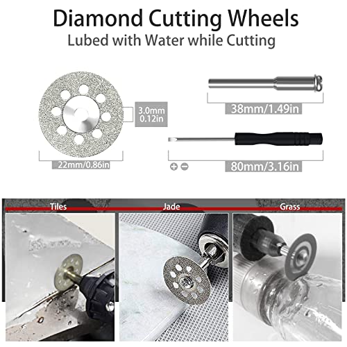 Cutting Discs Set for Rotary Tool Accessories 106PCS, HSS Circular Saw Blades, Resin Cutting Discs, 545 Diamond Cutting Wheel, Mesh Resin Cutting Wheel with Mandrels and Screwdrivers