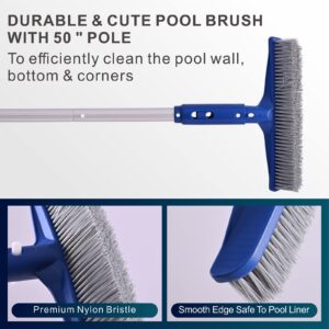 POOLAZA Pool Skimmer Net & Pool Brush Head with 50'' Aluminum Pool Pole, Fine Mesh Pool Net Skimmer Plus 14" Sturdy Pool Brushes for Cleaning Pool Walls, Ideal Pool Cleaning Kit for Above Ground Pool