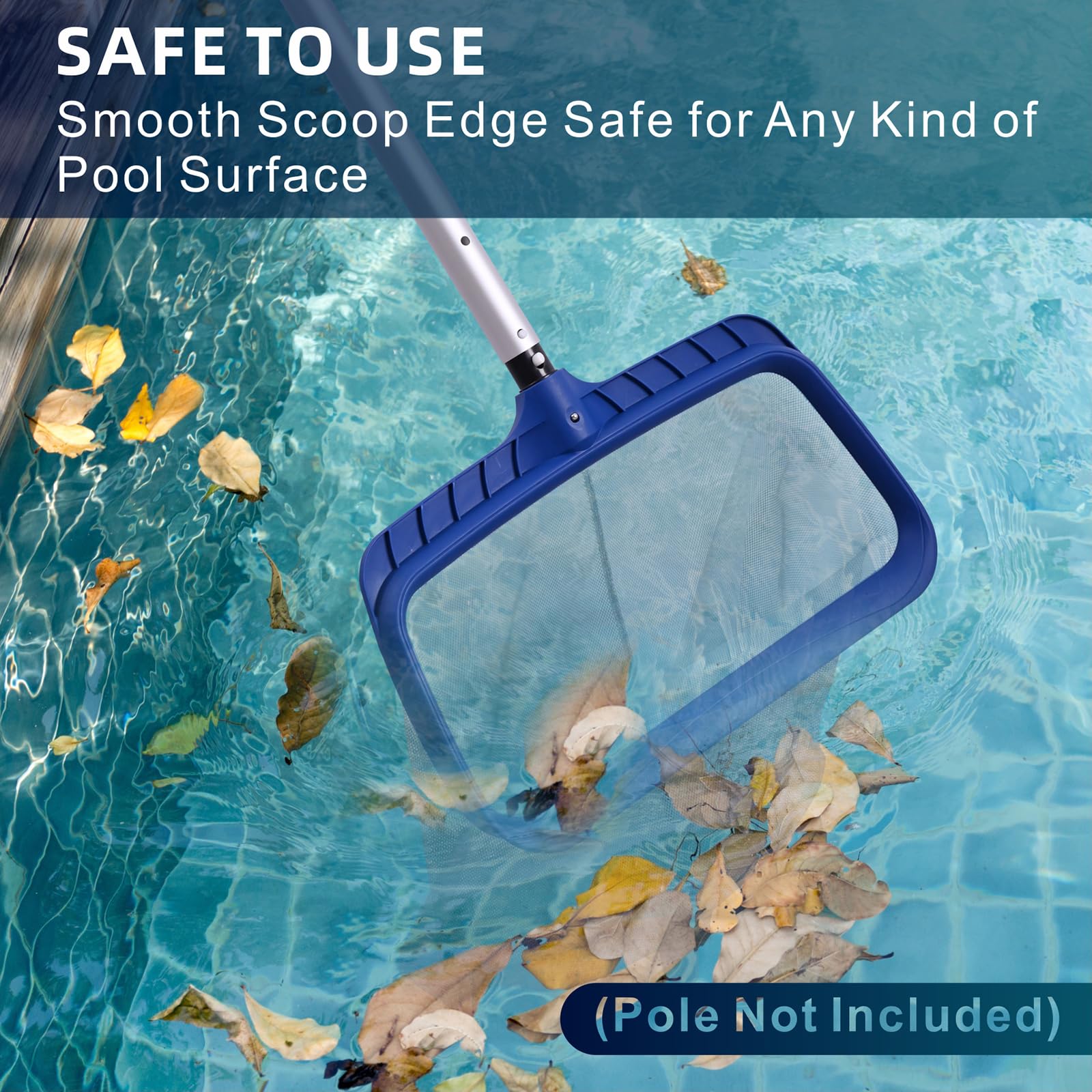 POOLAZA Pool Skimmer Net, Larger Capacity Pool Net Skimmer with Durable Deep Net, Sturdy Frame Pool Nets for Cleaning, High-Efficiency Pool Leaf Net with Easy Scoop Edges