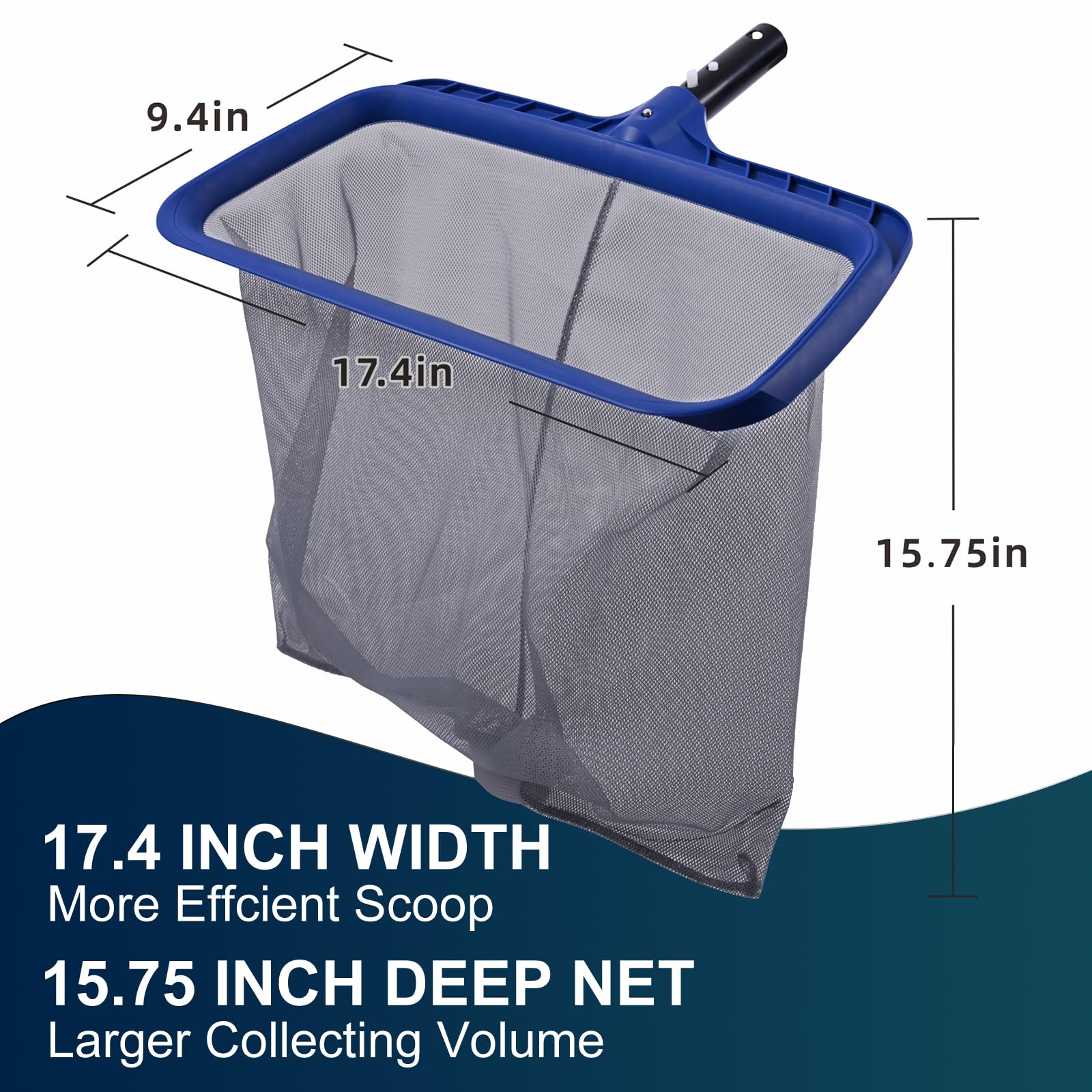 POOLAZA Pool Skimmer Net, Larger Capacity Pool Net Skimmer with Durable Deep Net, Sturdy Frame Pool Nets for Cleaning, High-Efficiency Pool Leaf Net with Easy Scoop Edges