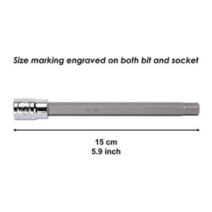 MIXPOWER 3/8" Drive Extra Deep Hex Bit Socket Set, 1/8 Inch to 3/8 Inch, 3mm to 10mm, SAE & Metric, Extra Long Allen Socket Set, CR-V and S2 Steel, 18 Pieces Set