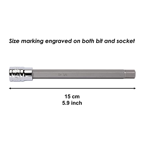 MIXPOWER 3/8" Drive Extra Deep Hex Bit Socket Set, 1/8 Inch to 3/8 Inch, 3mm to 10mm, SAE & Metric, Extra Long Allen Socket Set, CR-V and S2 Steel, 18 Pieces Set