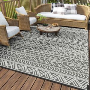 montvoo-outdoor rug carpet waterproof 9x12 ft reversible patio rug rv camping rug-plastic straw rug outside indoor outdoor area rug for patio deck balcony picnic beach outdoor decor boho grey